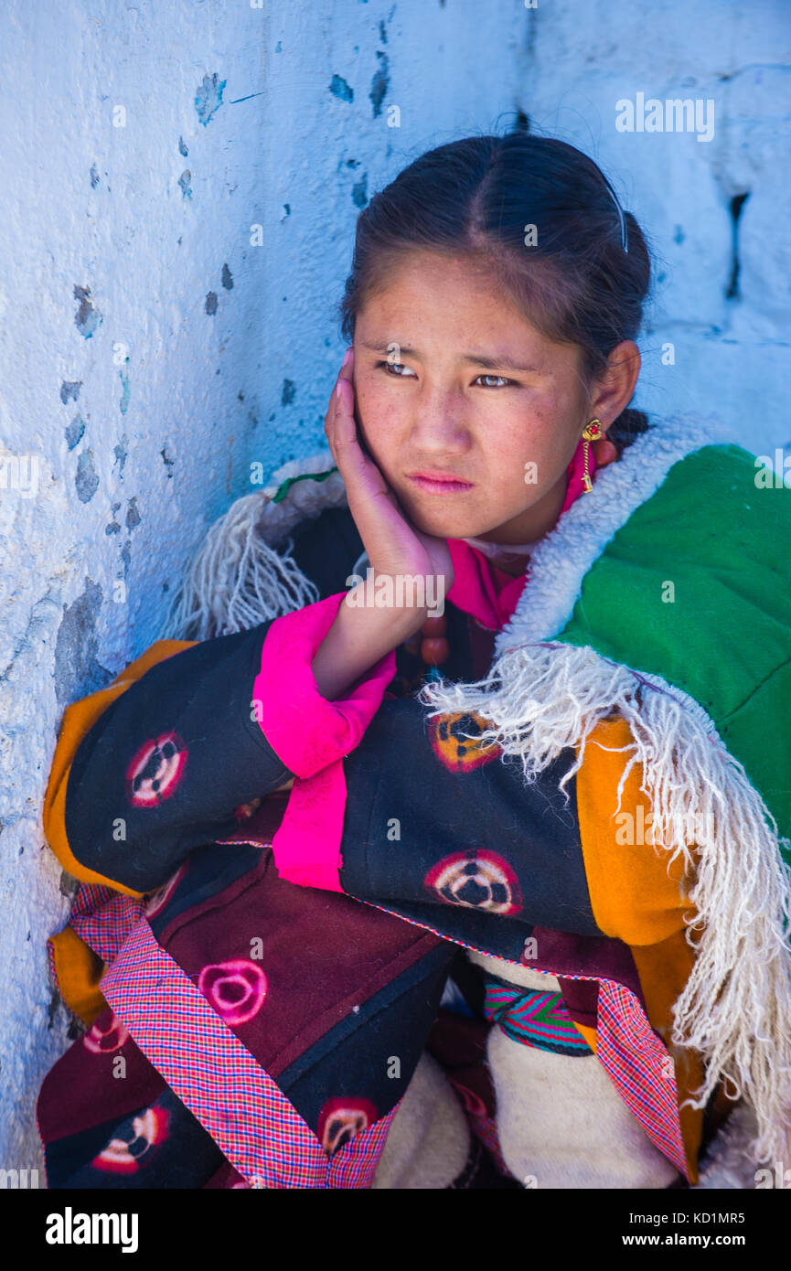 LEH, INDIA - SEPTEMBER 20, 2017: Unidentified Ladakhi girl with ...