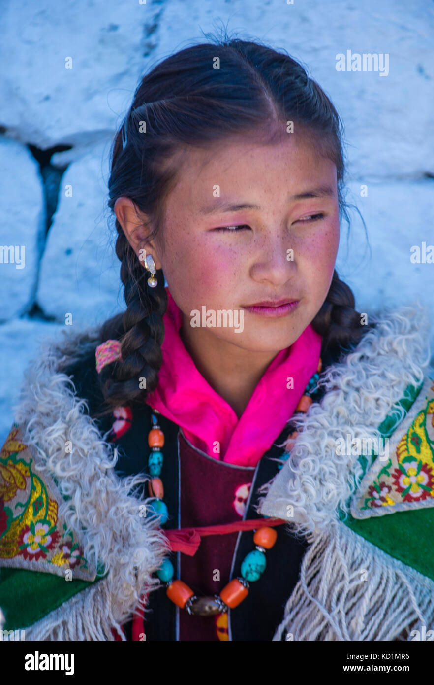 LEH, INDIA - SEPTEMBER 20, 2017: Unidentified Ladakhi girl with ...
