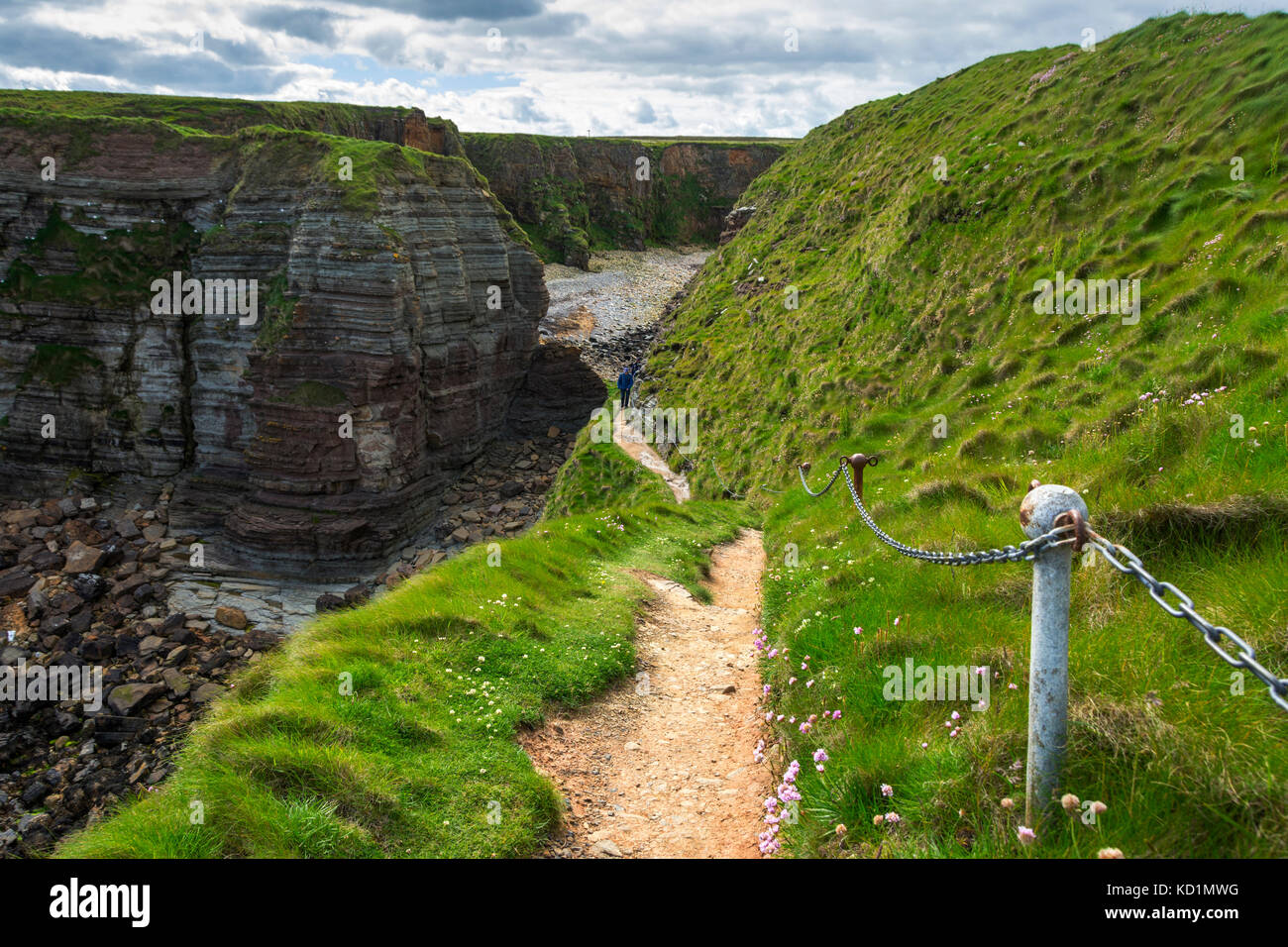 The footpath, with a chain handrail, on the Brough of Deerness, near ...