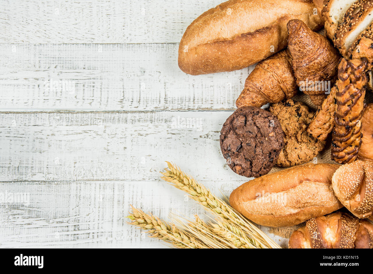 bakery on wood white background Stock Photo - Alamy