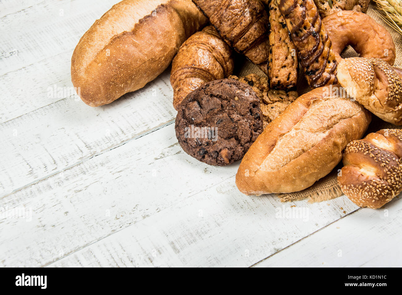 bakery on wood white background Stock Photo - Alamy