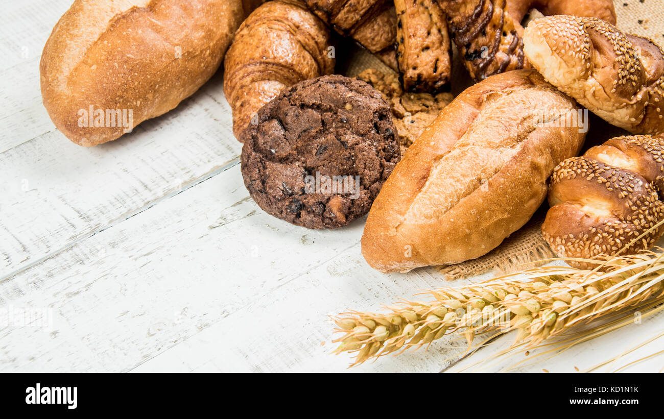 bakery on wood white background Stock Photo - Alamy