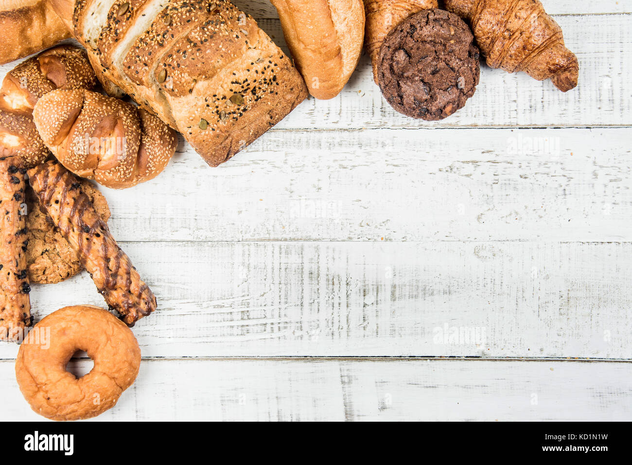 bakery on wood white background Stock Photo - Alamy