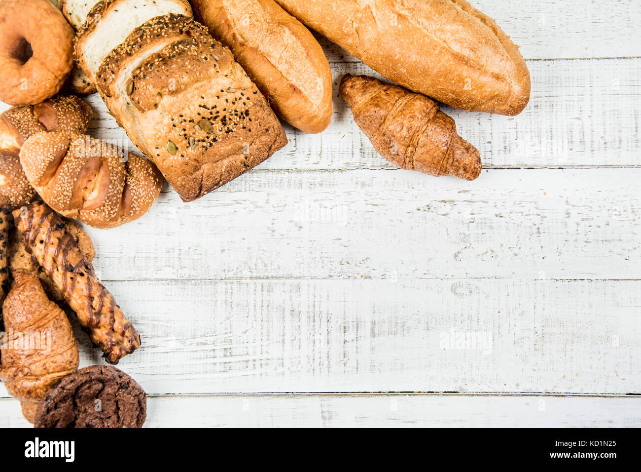 bakery on wood white background Stock Photo - Alamy