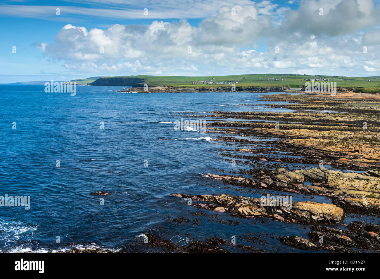 Looking east over the rocks of Brough Sounds, from the Brough of Birsay ...