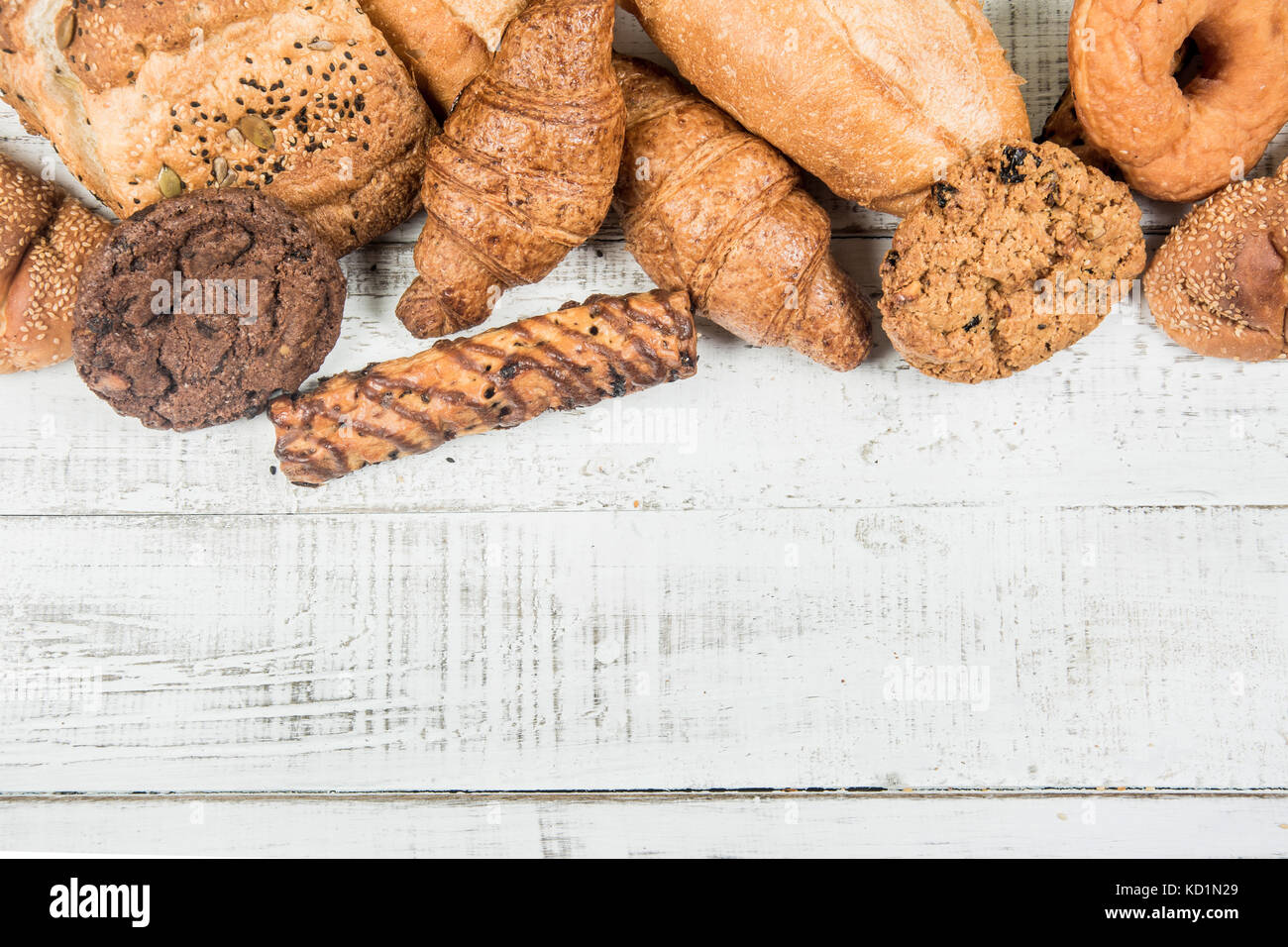 bakery on wood white background Stock Photo - Alamy