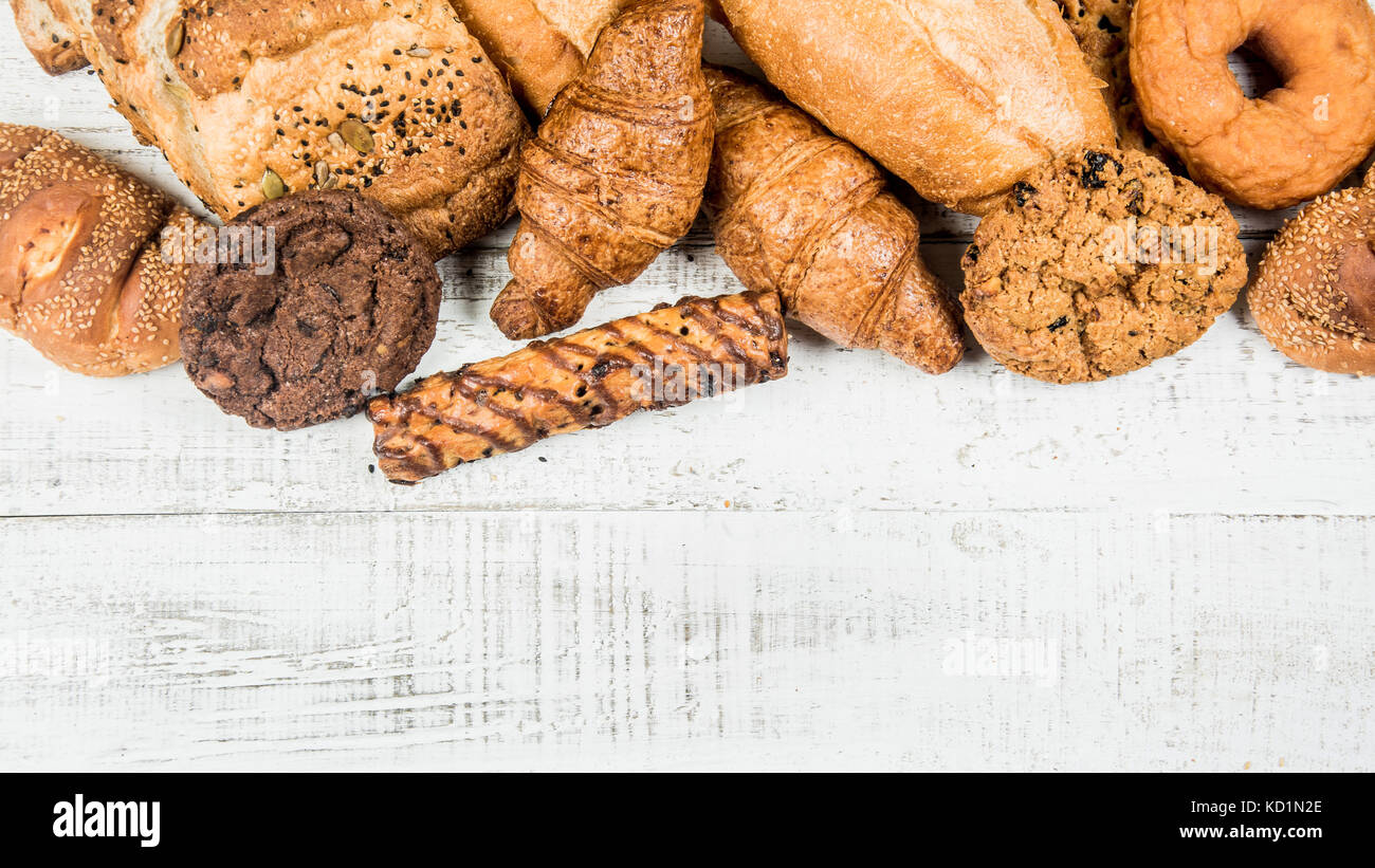 bakery on wood white background Stock Photo - Alamy