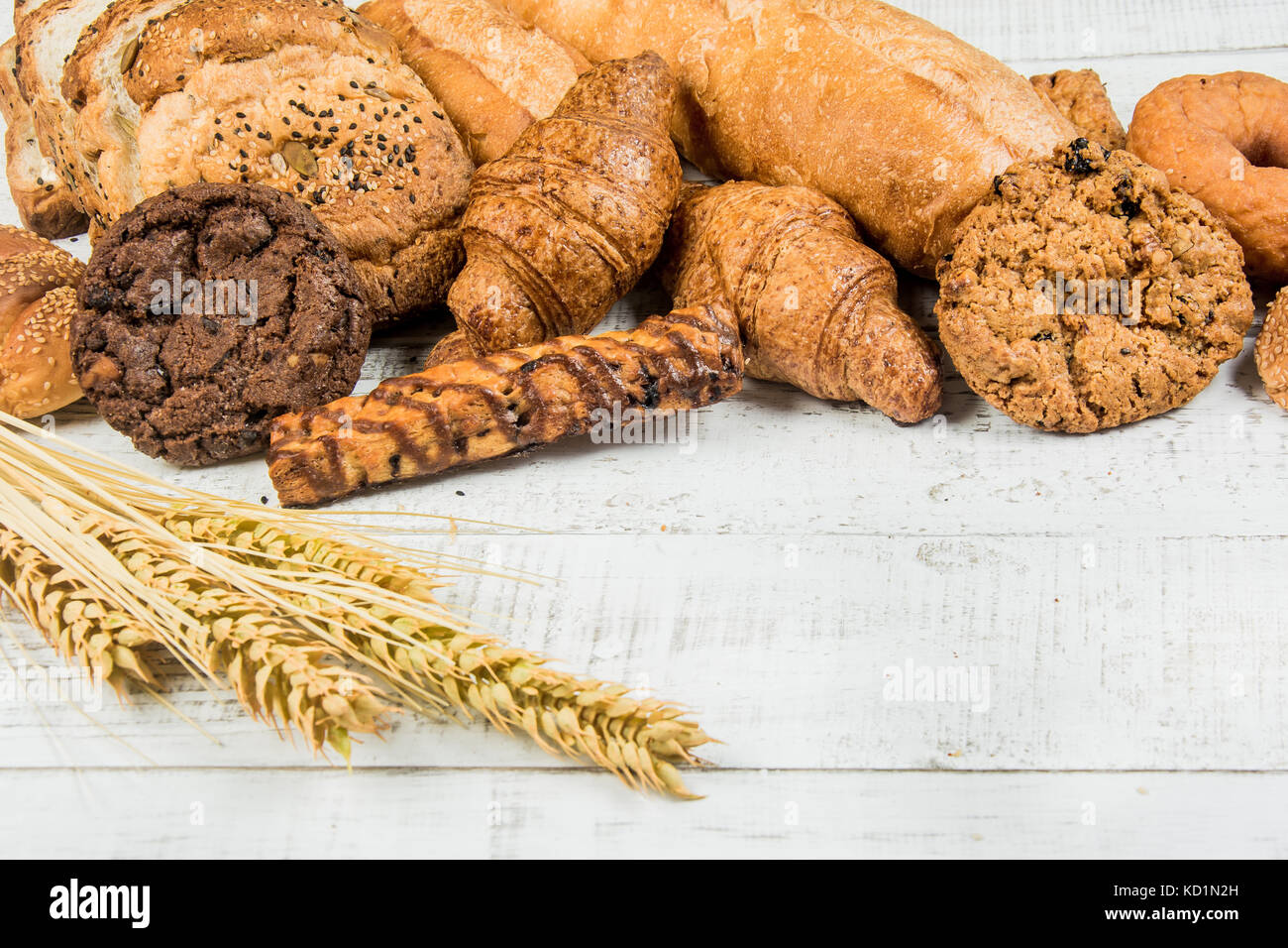 bakery on wood white background Stock Photo - Alamy