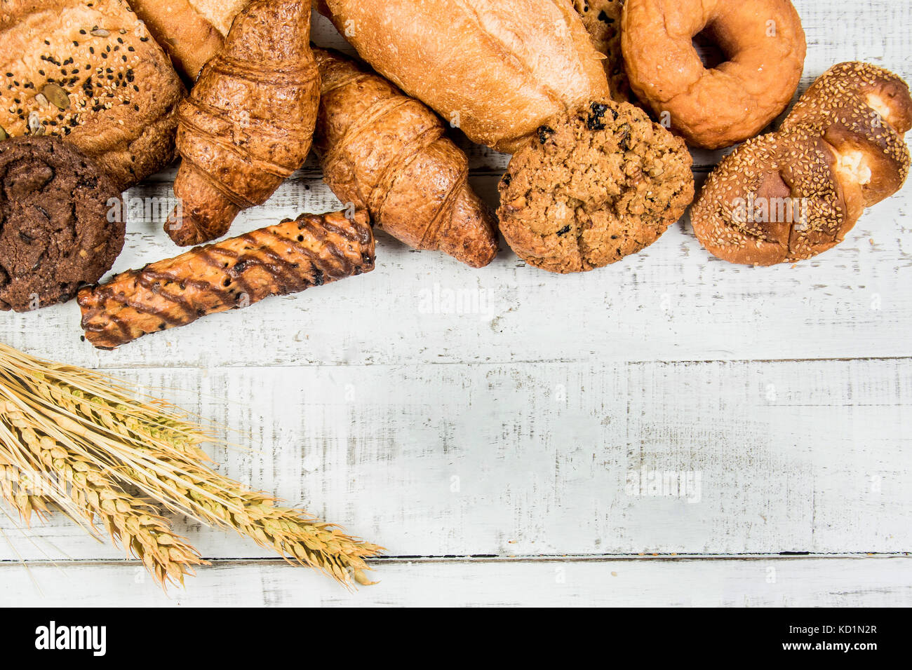bakery on wood white background Stock Photo - Alamy