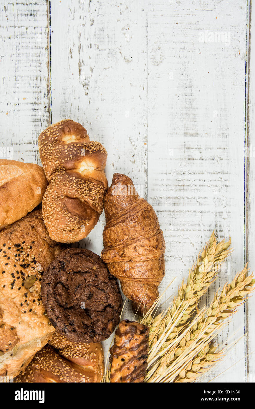 bakery on wood white background Stock Photo - Alamy