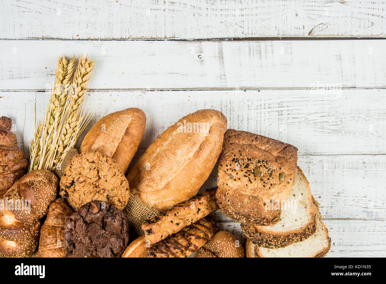 bakery on wood white background Stock Photo - Alamy