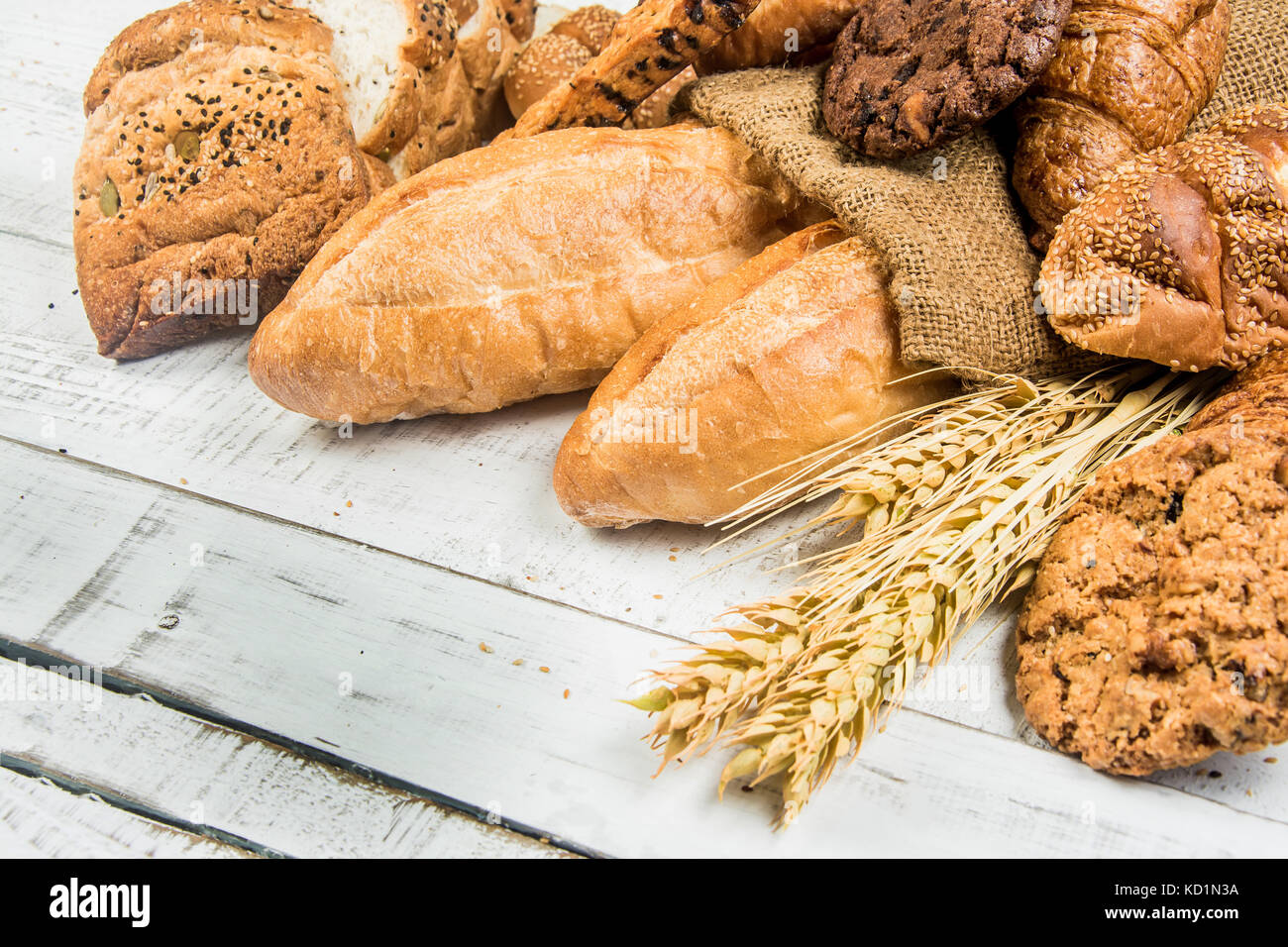 bakery on wood white background Stock Photo - Alamy