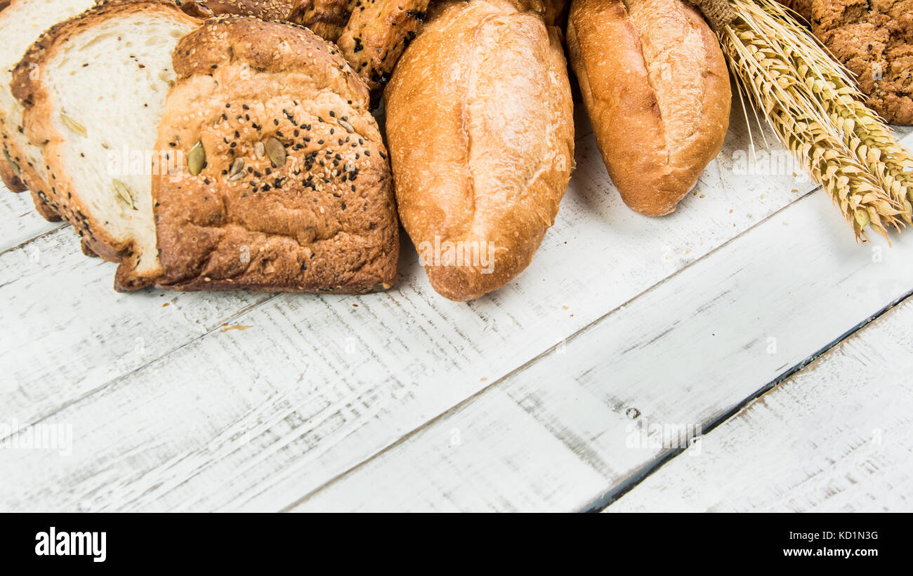 bakery on wood white background Stock Photo - Alamy