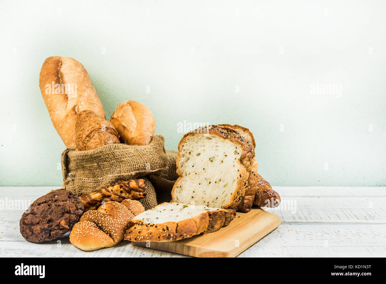 bakery on wood white background Stock Photo - Alamy
