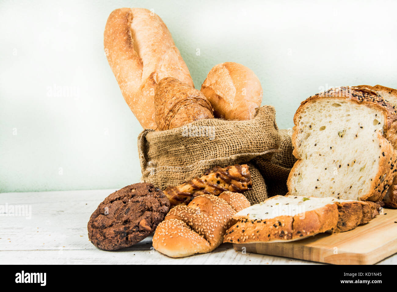 bakery on wood white background Stock Photo - Alamy