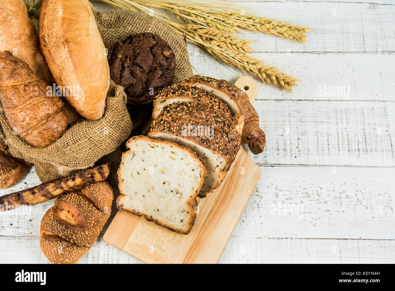 bakery on wood white background Stock Photo - Alamy