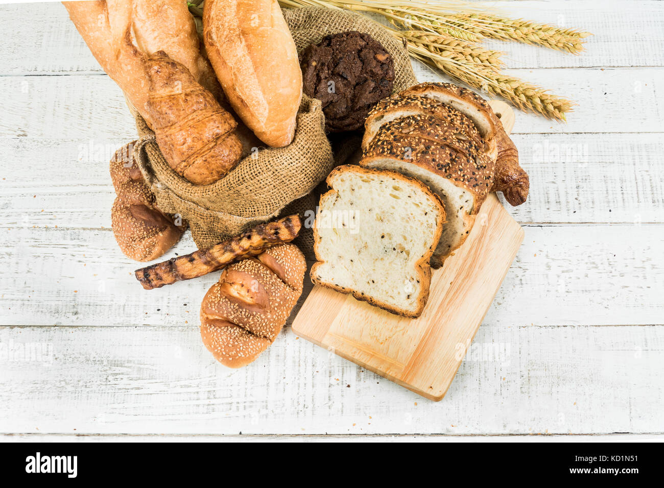 bakery on wood white background Stock Photo - Alamy