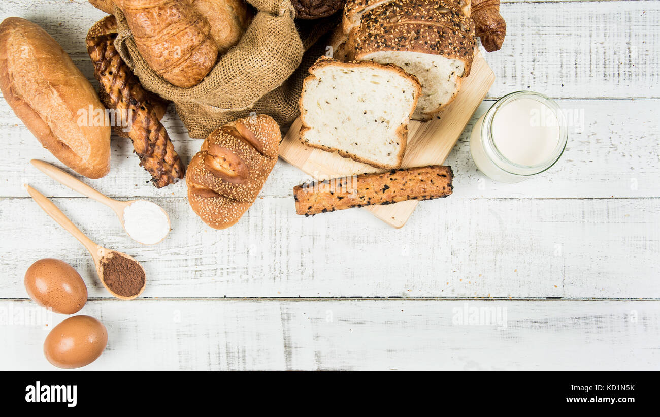 bakery on wood white background Stock Photo - Alamy