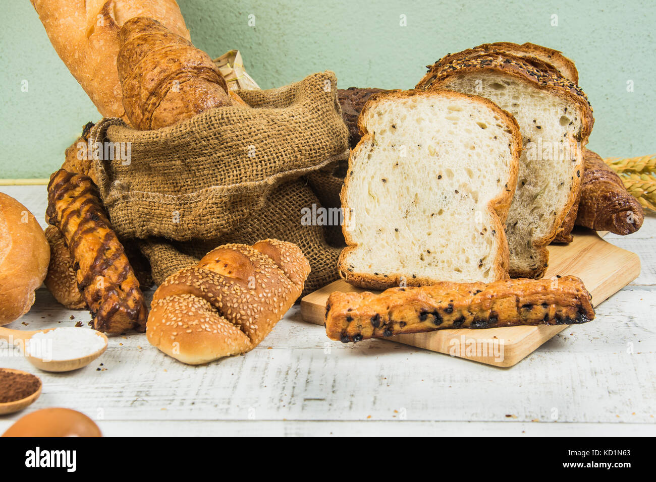 bakery on wood white background Stock Photo - Alamy
