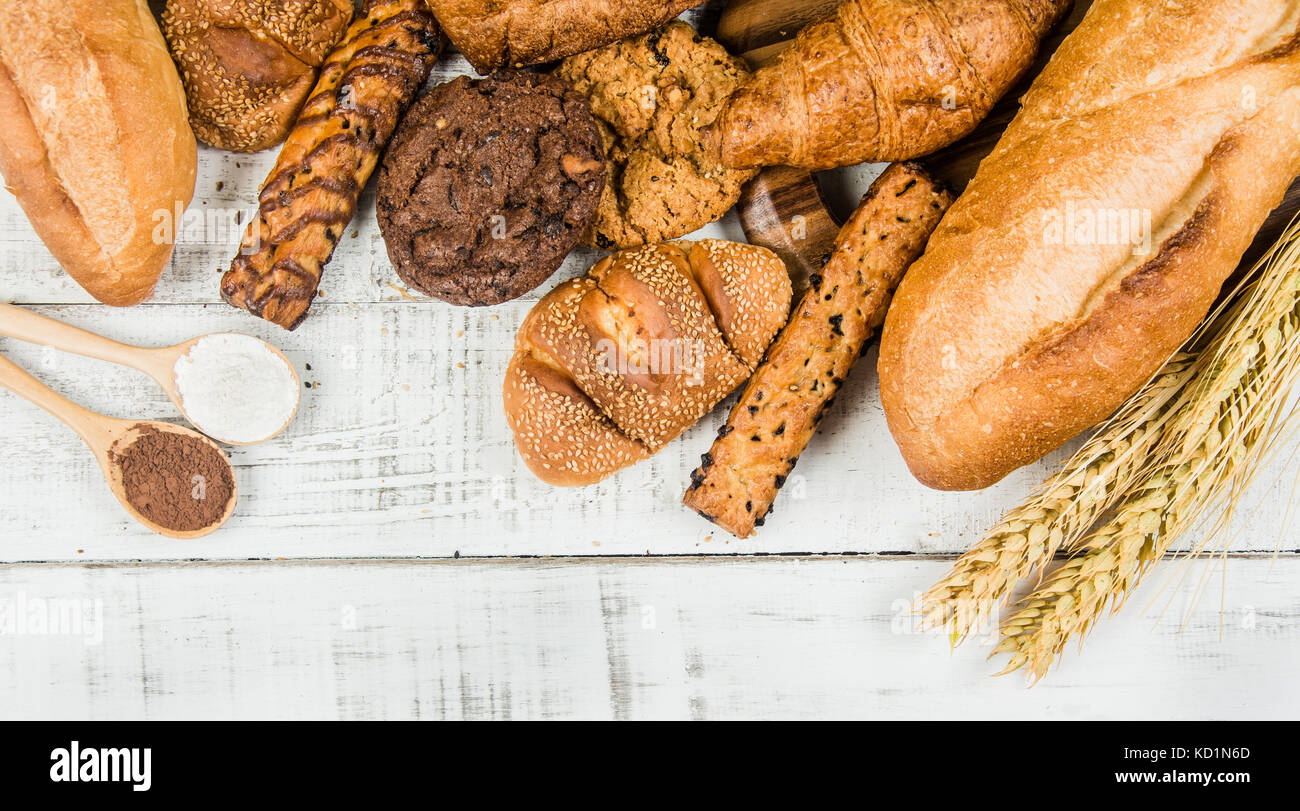 bakery on wood white background Stock Photo - Alamy