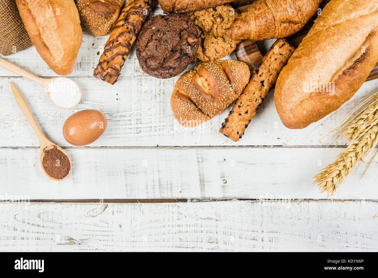 bakery on wood white background Stock Photo - Alamy