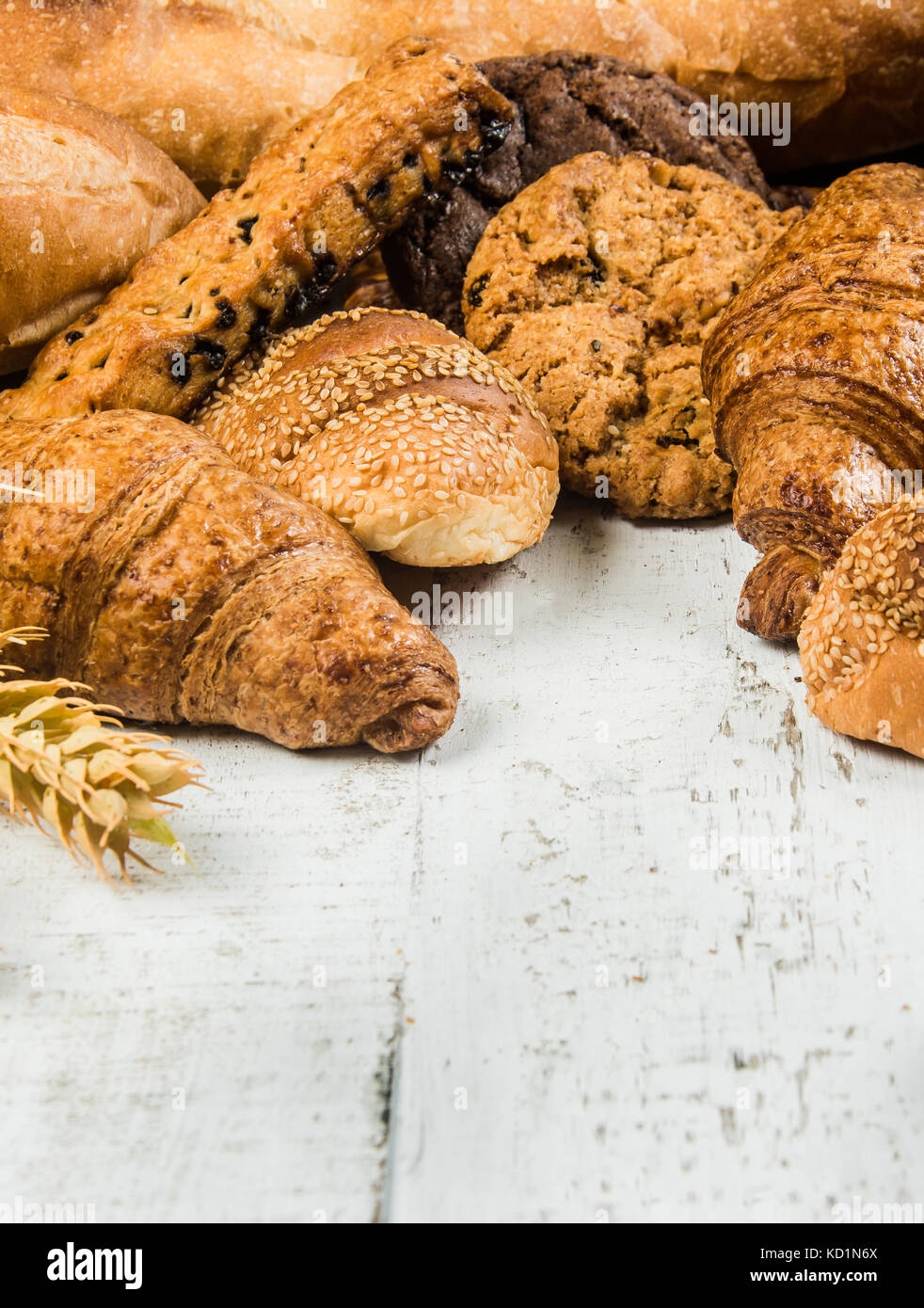 bakery on wood white background Stock Photo - Alamy