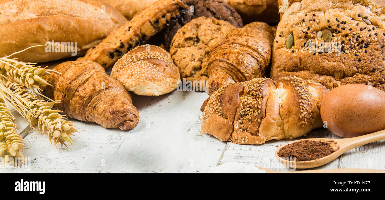 bakery on wood white background Stock Photo - Alamy
