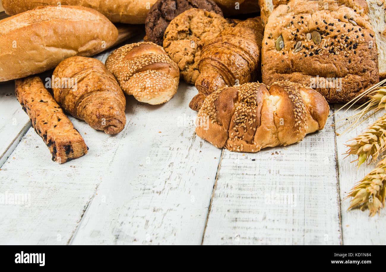 bakery on wood white background Stock Photo - Alamy