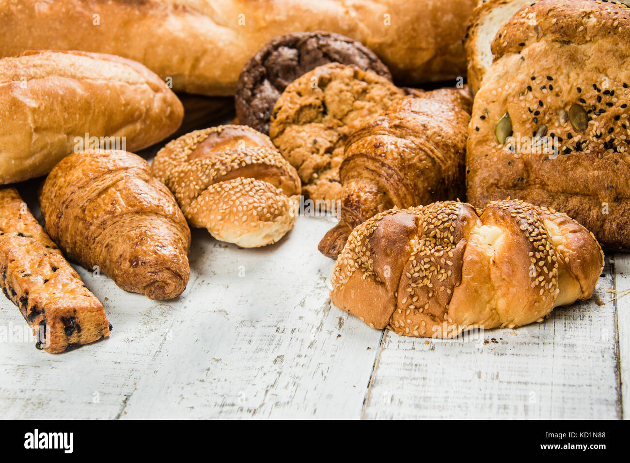 bakery on wood white background Stock Photo - Alamy