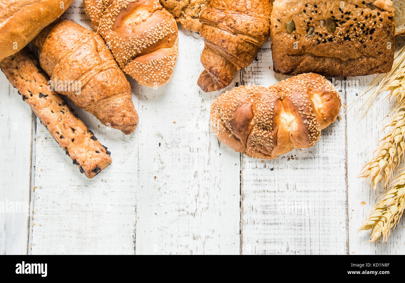 bakery on wood white background Stock Photo - Alamy