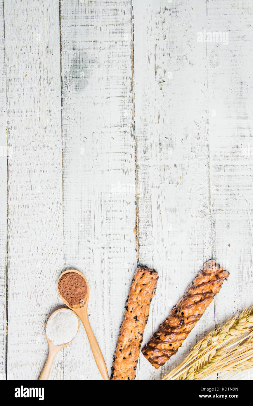 bakery on wood white background Stock Photo - Alamy