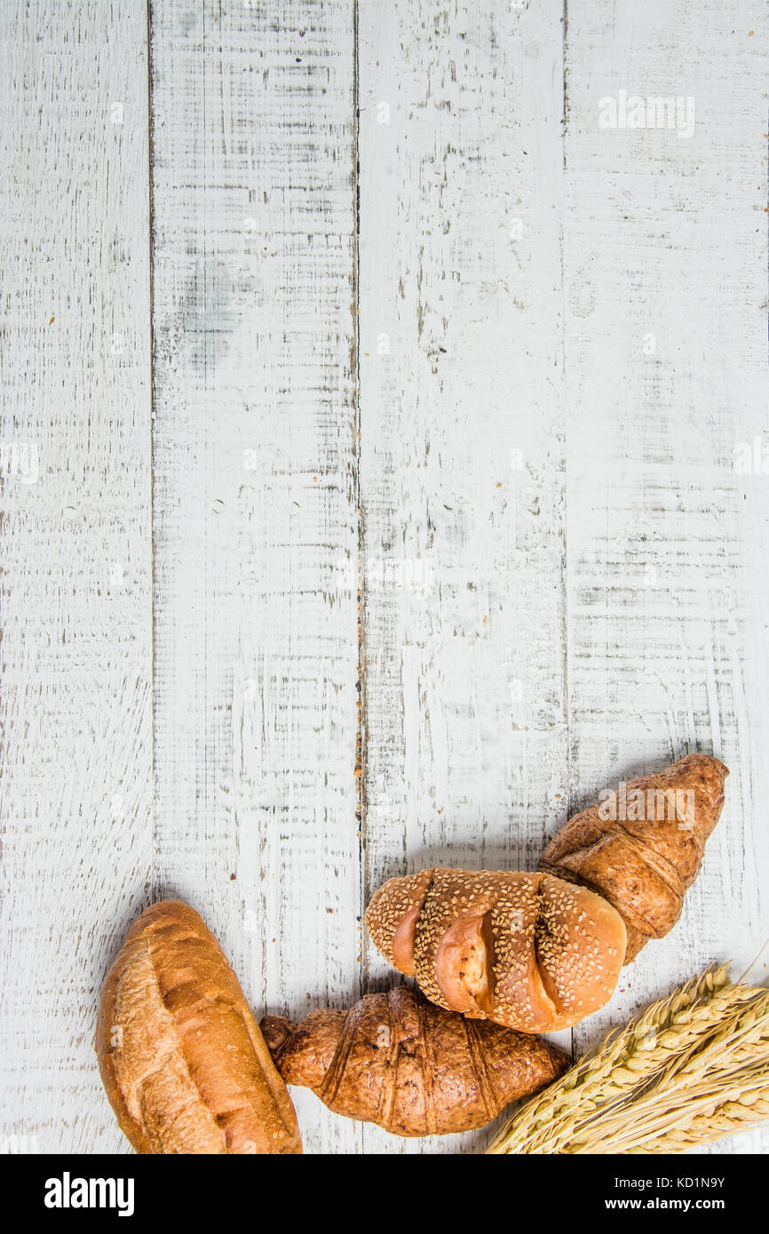 bakery on wood white background Stock Photo - Alamy