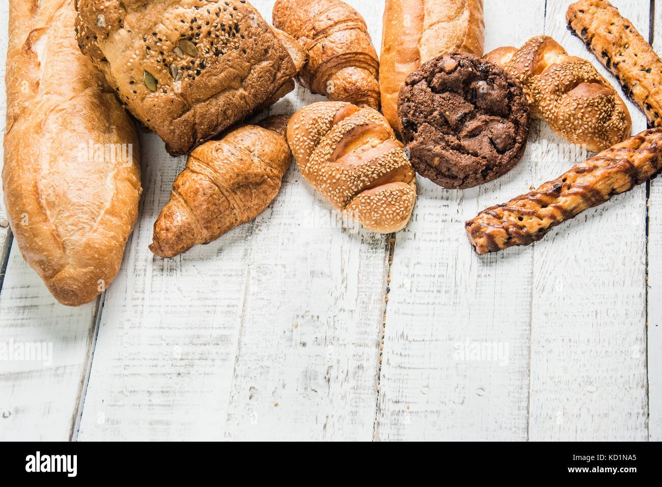 bakery on wood white background Stock Photo - Alamy
