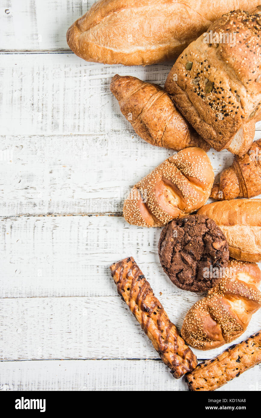 bakery on wood white background Stock Photo - Alamy