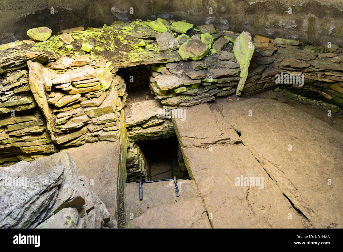 Inside the upper chamber of Taversöe Tuick chambered cairn., on the ...