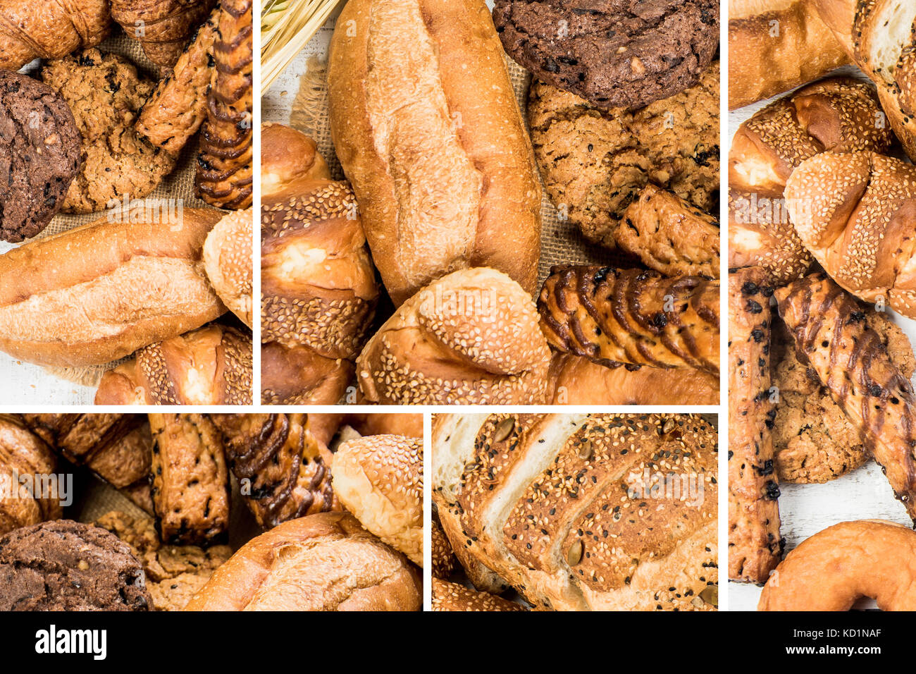 Collage of bakery food close-up for background Stock Photo - Alamy