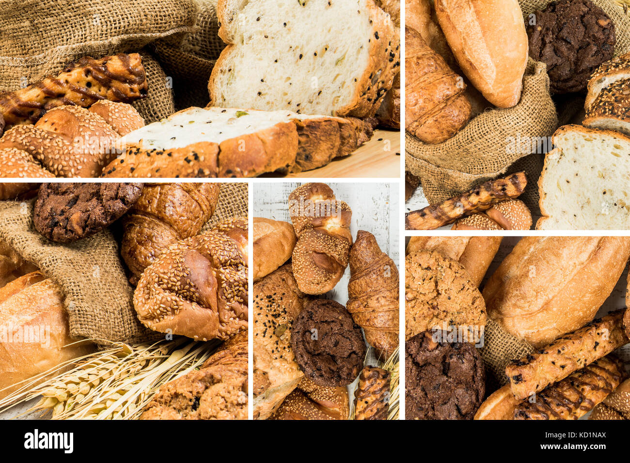 Collage of bakery food close-up for background Stock Photo - Alamy