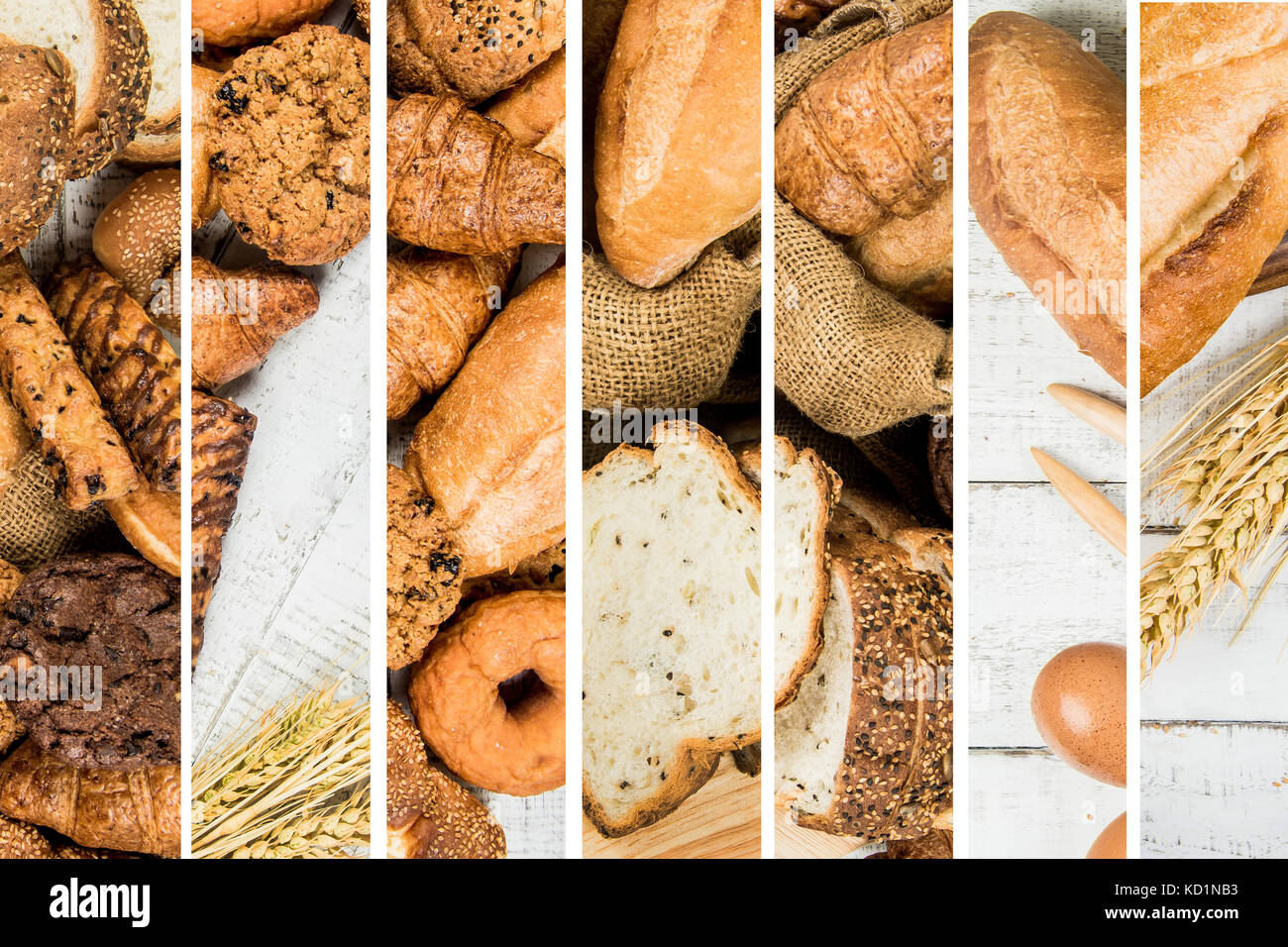 Collage of bakery food close-up for background Stock Photo - Alamy