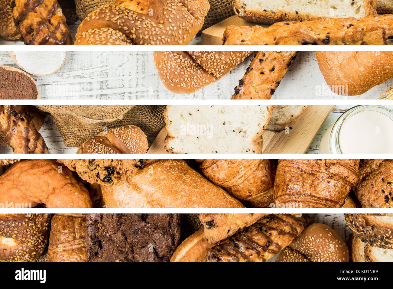 Collage of bakery food close-up for background Stock Photo - Alamy