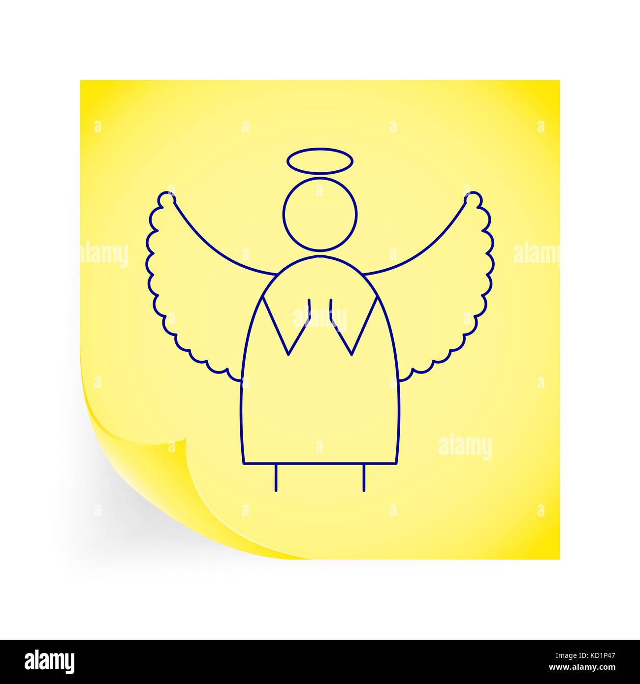 Angel. Single icon on the yellow note paper. Vector illustration Stock ...