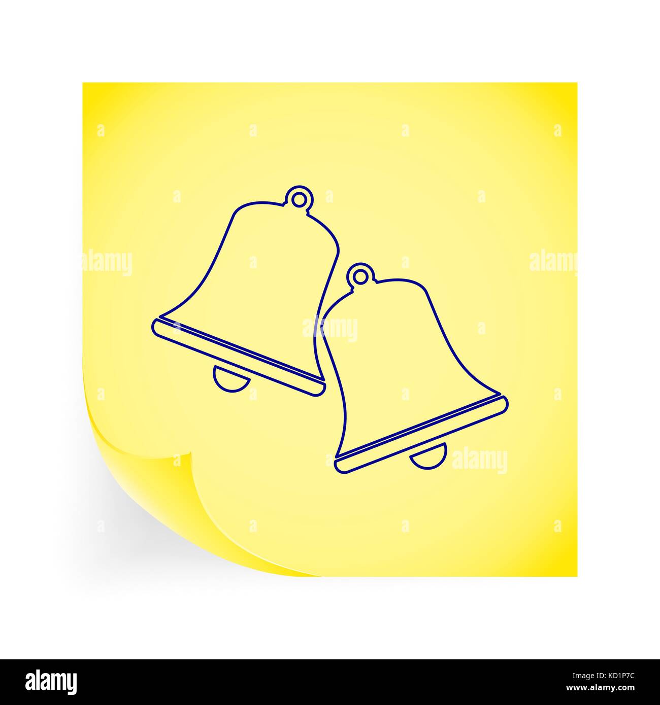 Christmas bell. Single icon on the yellow note paper. Vector ...
