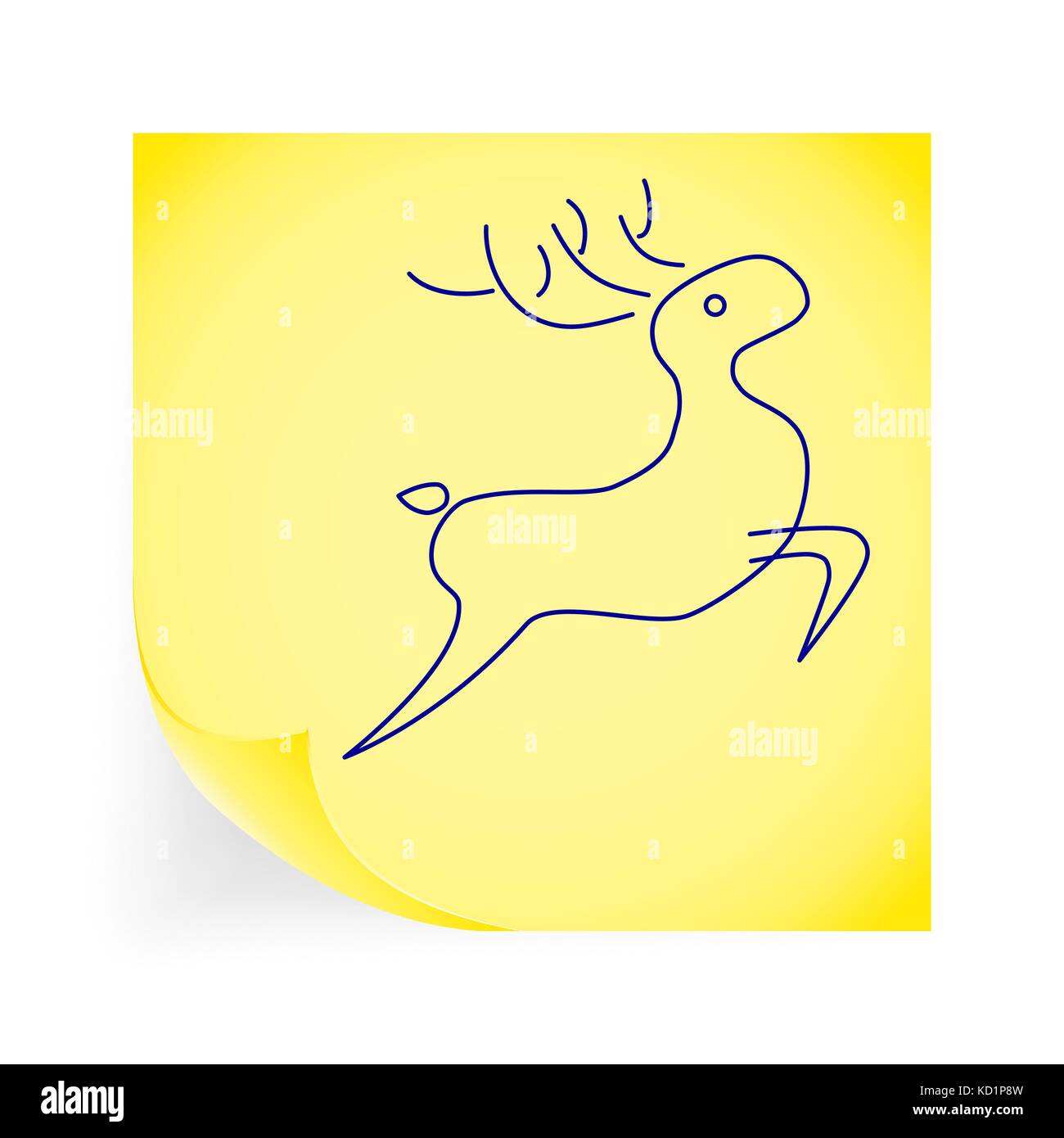 Deer. Single icon on the yellow note paper. Vector illustration Stock ...