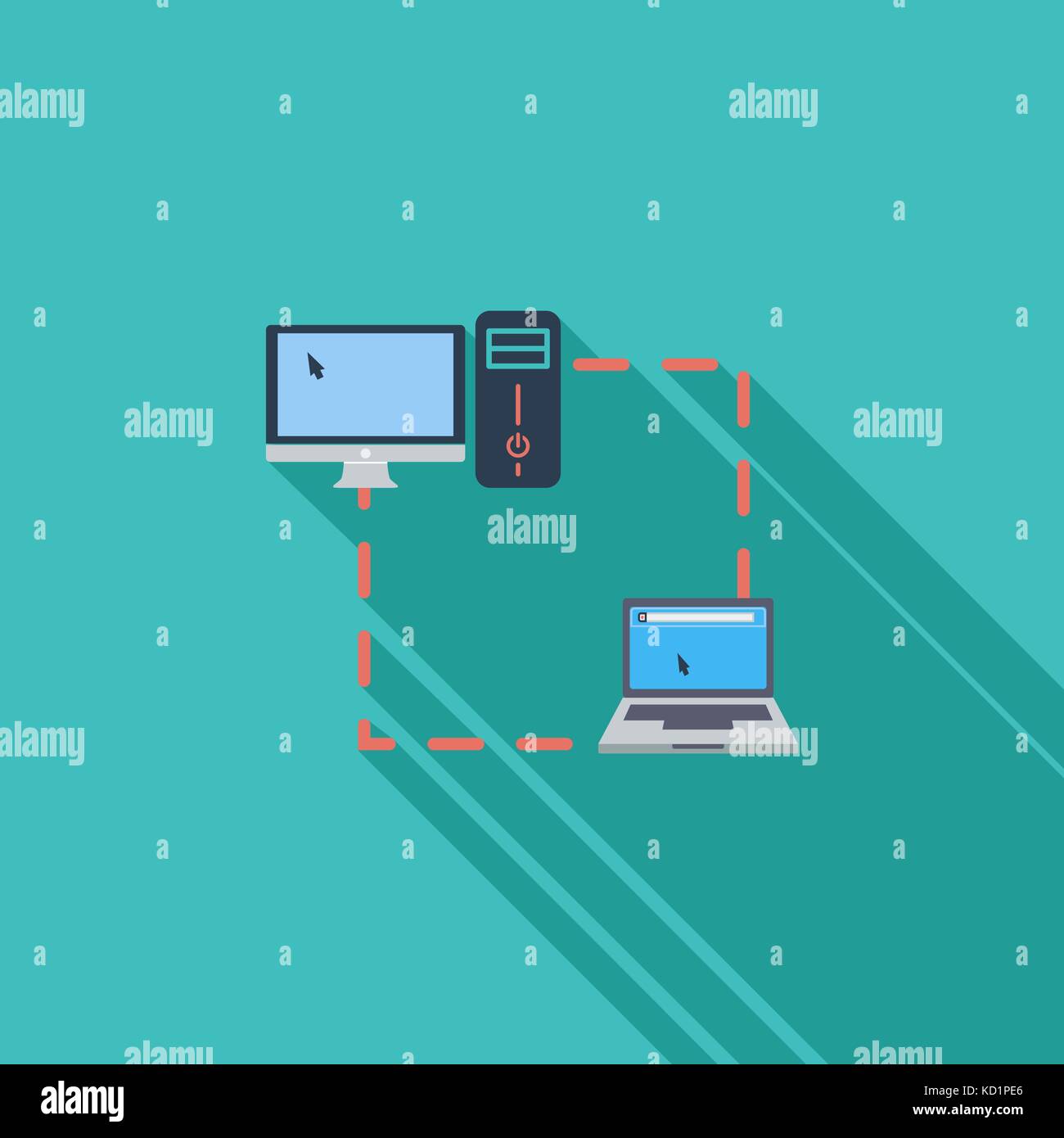 Computer sync icon. Flat vector related icon with long shadow for web ...
