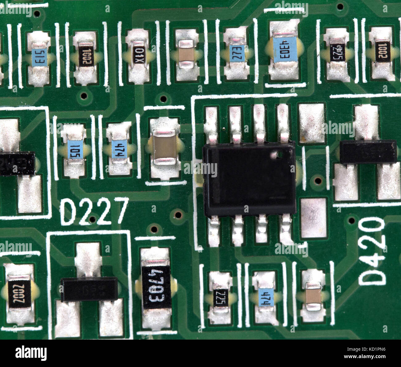 Detail of an electronic printed circuit board with many electrical ...