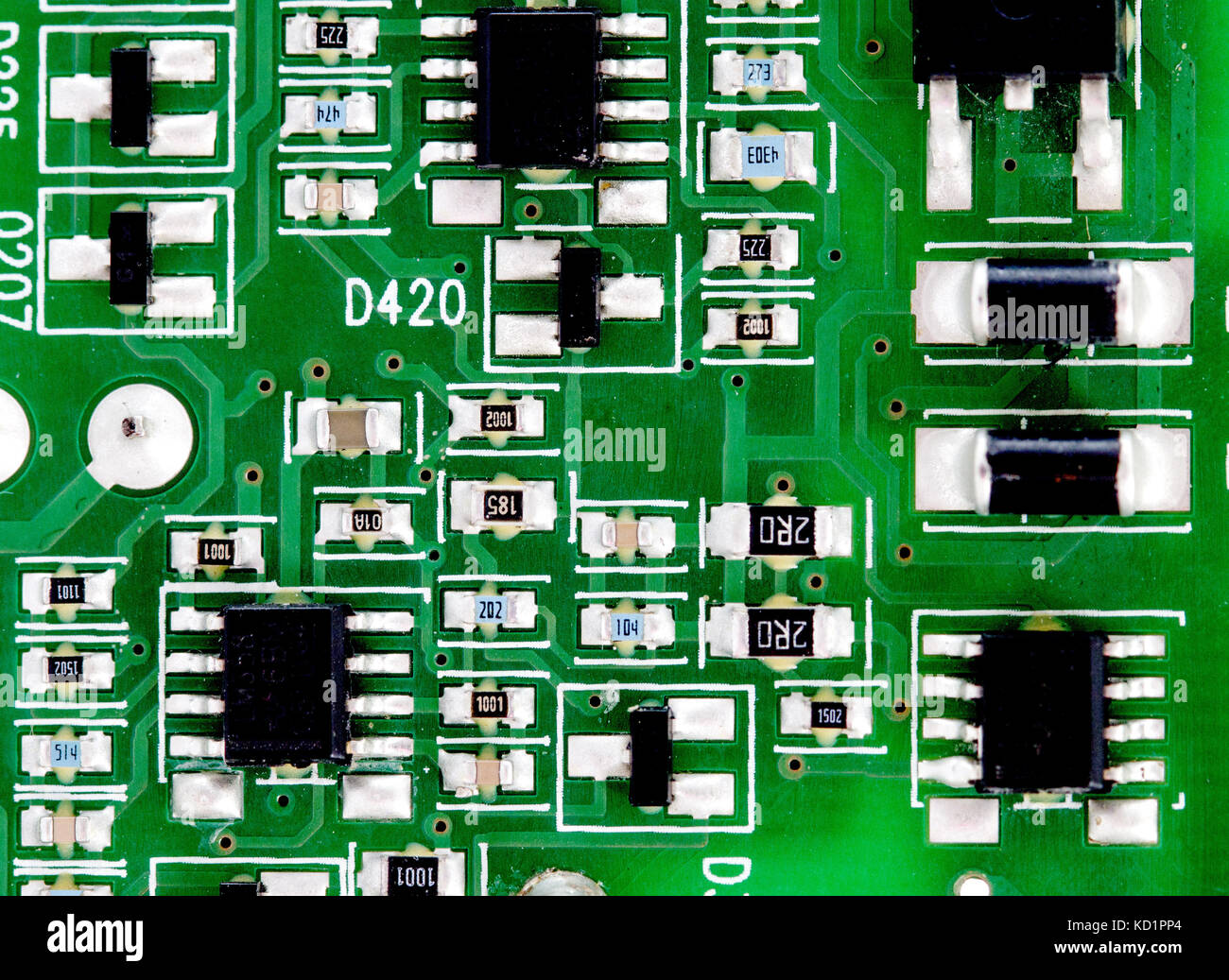 Detail of an electronic printed circuit board with many electrical ...