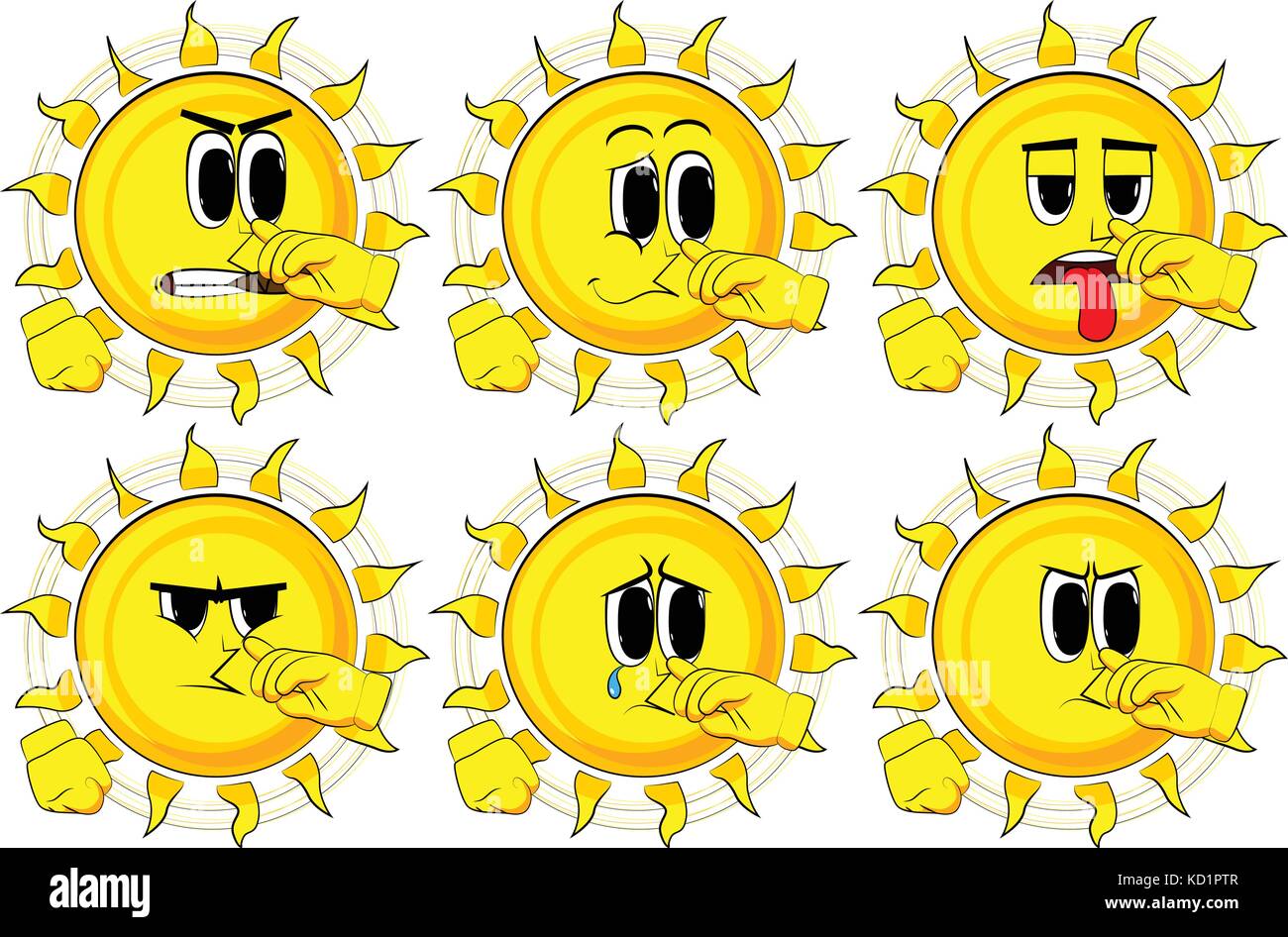 Cartoon sun with symphaty. Collection with sad faces. Expressions ...