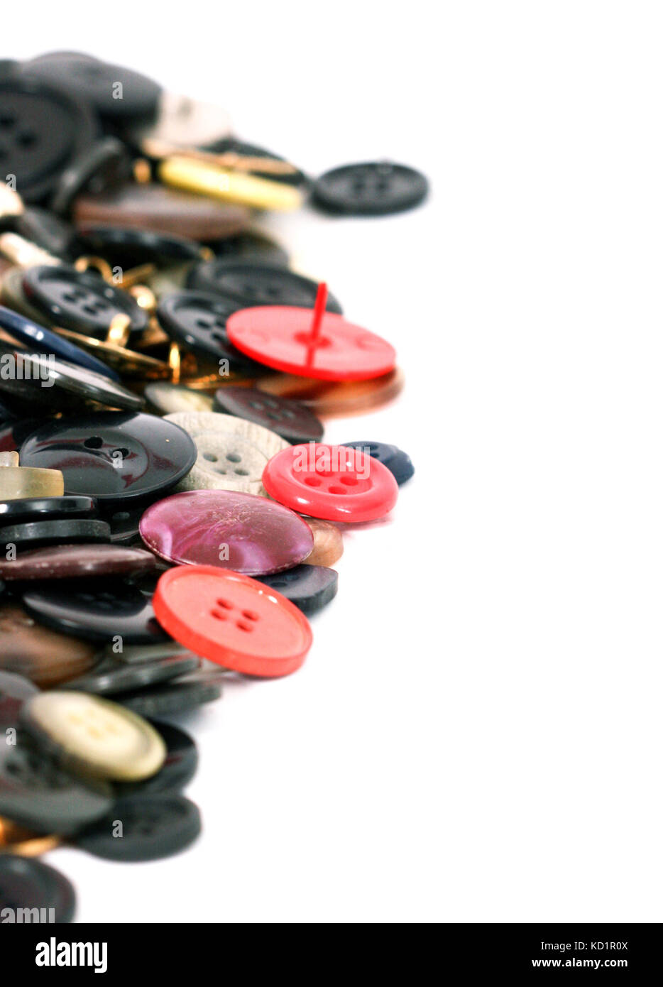 collection of various sewing button on white background Stock Photo - Alamy