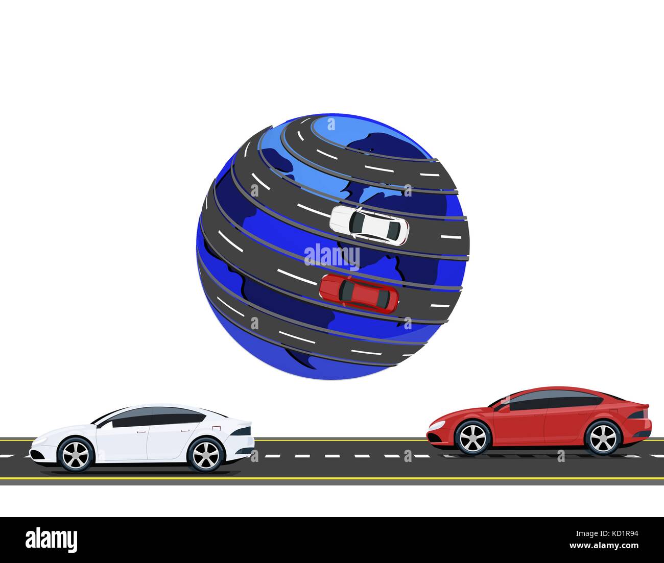 Travel by car around the world. Road, high-speed highway machine ...