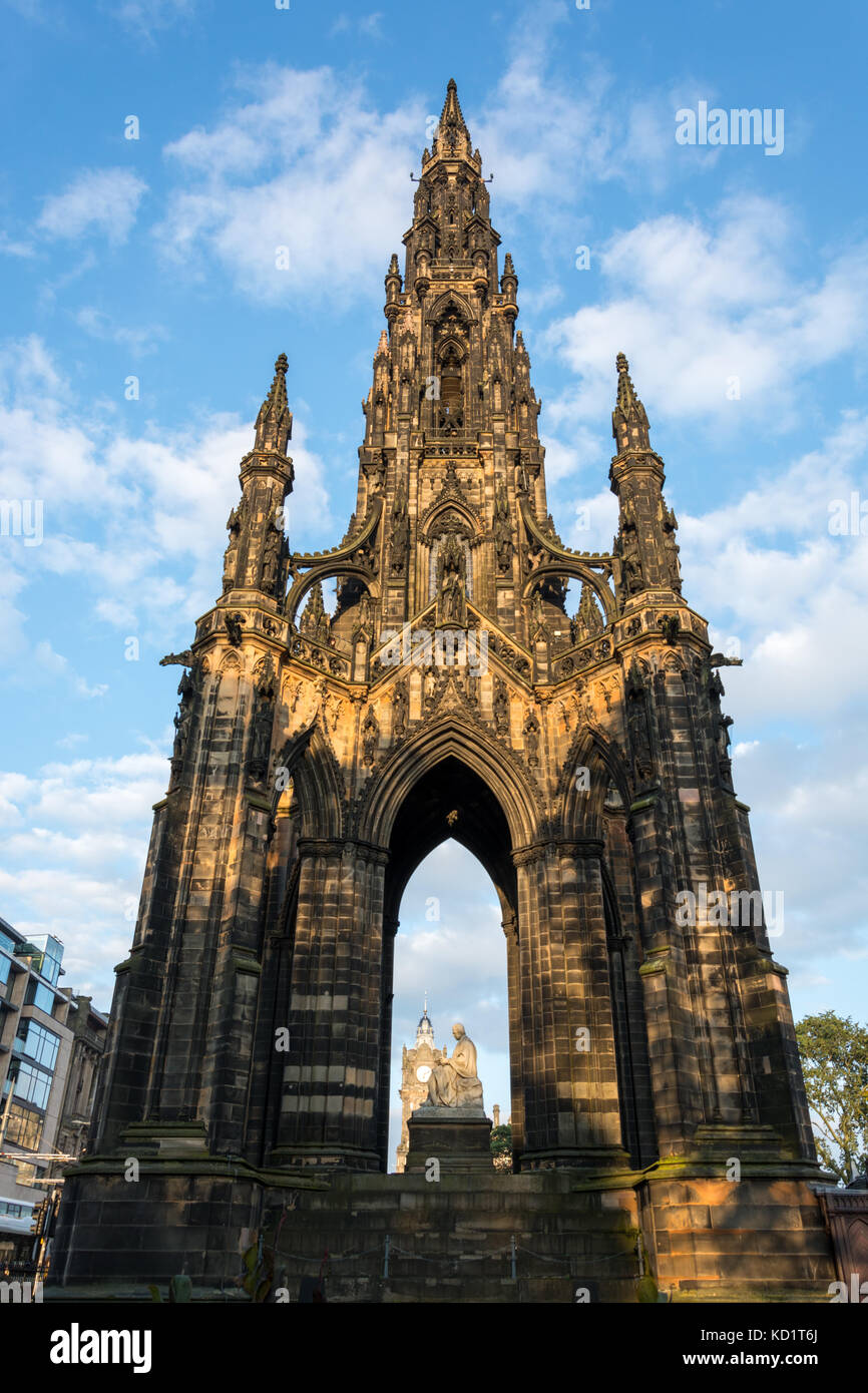 The landmark Scott Monument in Edinburgh in the afternoon sun and blue ...