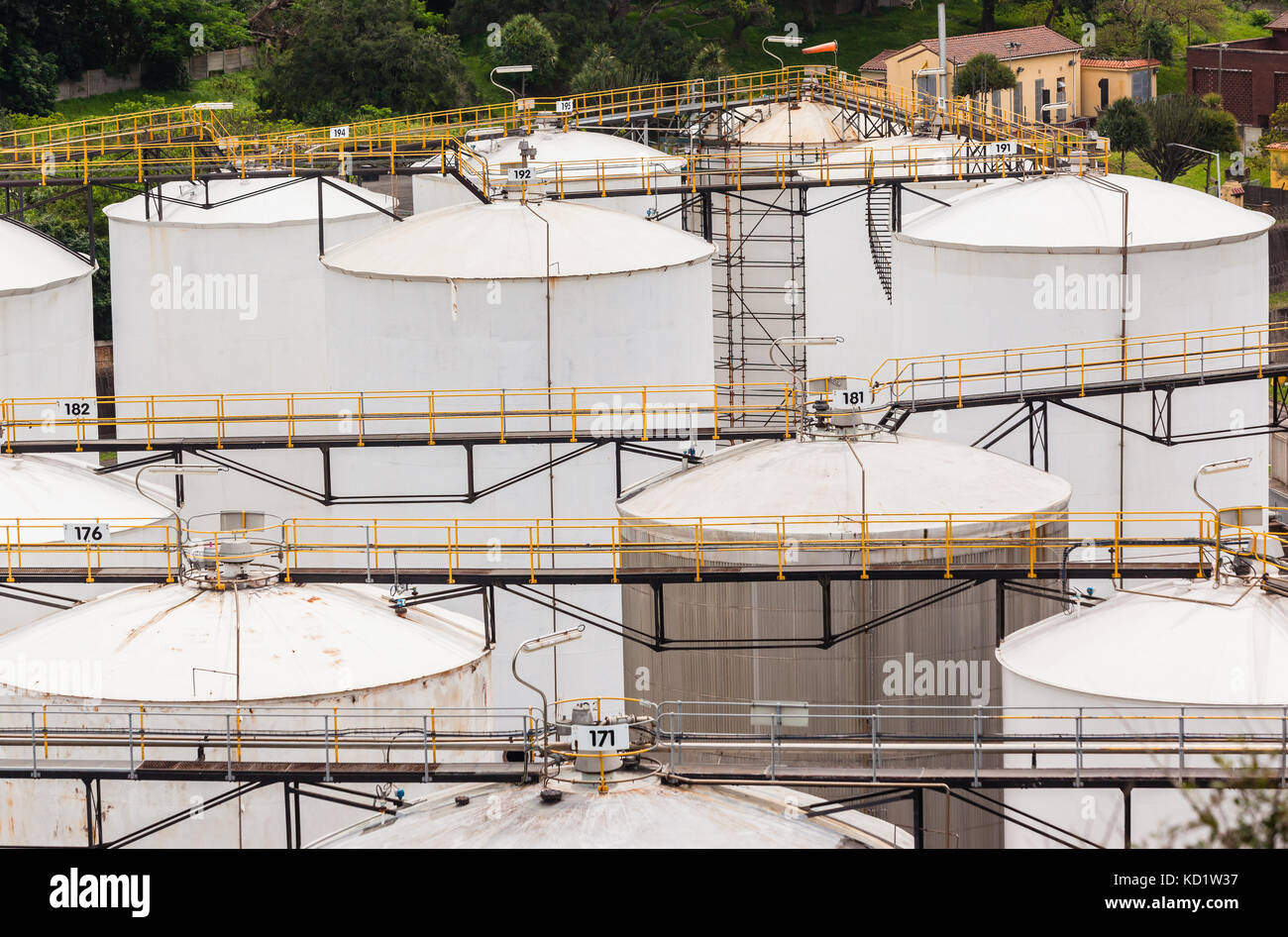 Storage tanks depot for oils fuels chemicals Stock Photo - Alamy